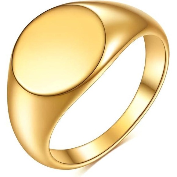 Jewelry | Gold Tone Stainless Steel Polished Flat Top Signet Statement ...